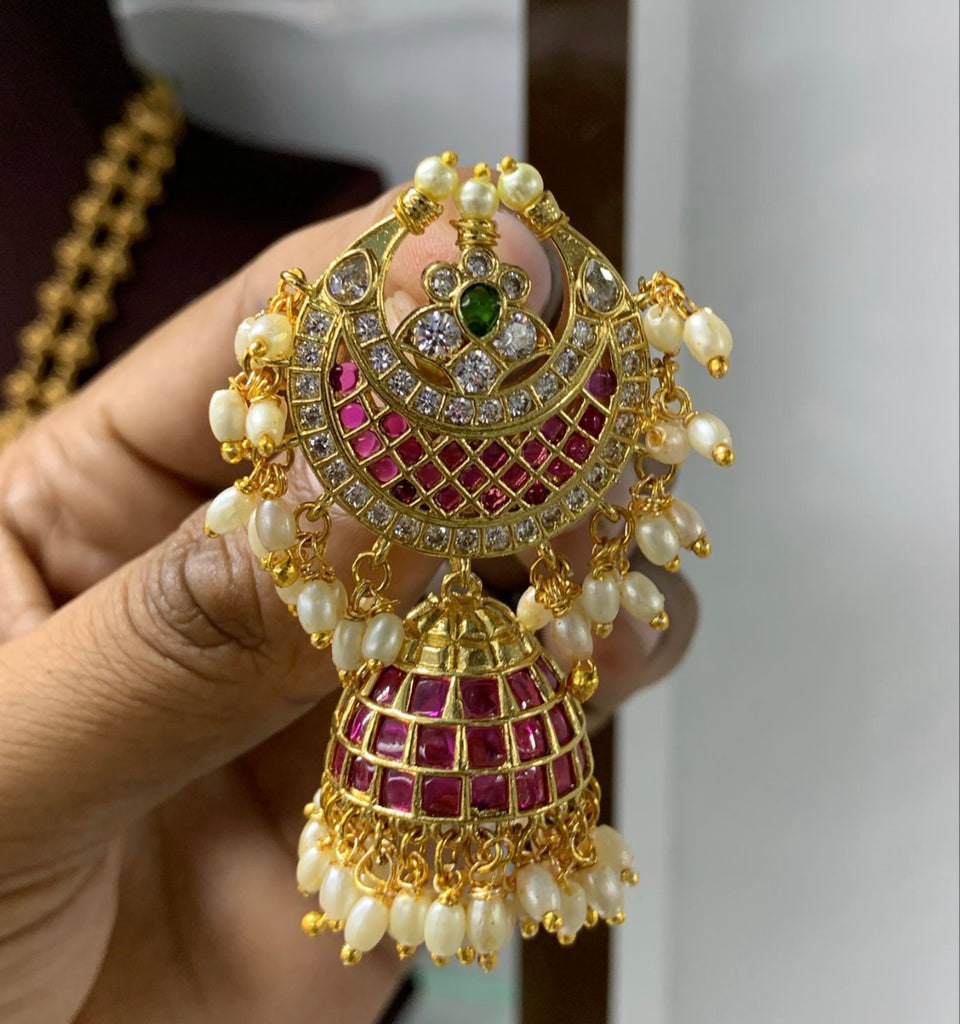 Real kemp Rice Pearls Half Moon Bridal Grand Jumkha – Nakshatra Chennai