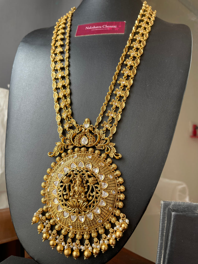 Premium Matte Gold Kundan Stones Goddess Grand Long Haram Set ...