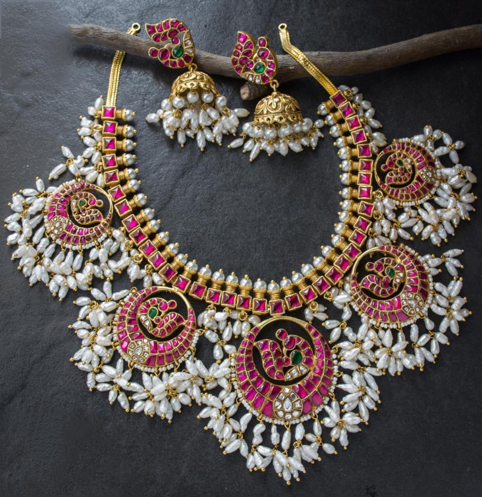 Kundan Jadau Non-Idol Rice pearls Guttapusalu Necklace Set – Nakshatra ...